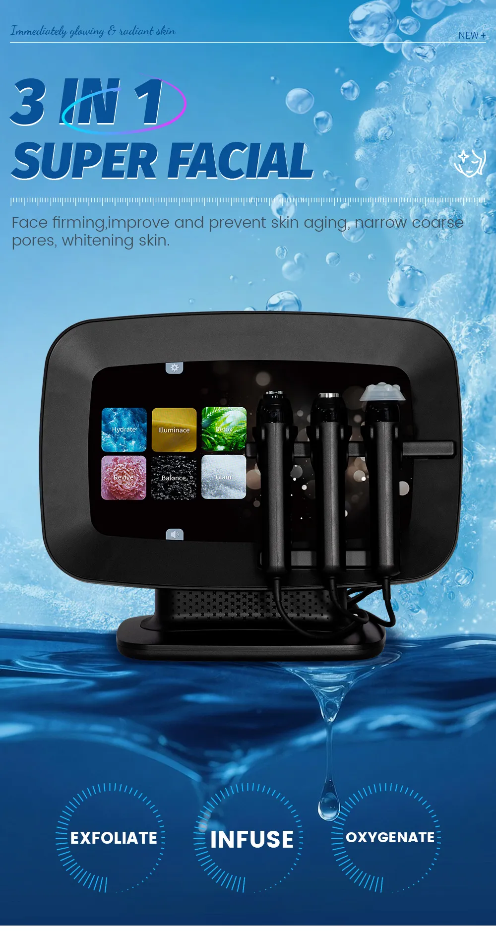 3 in 1 Hydra Oxygen Facial Machine with Oxygen Bubble Dermabrasion and ...