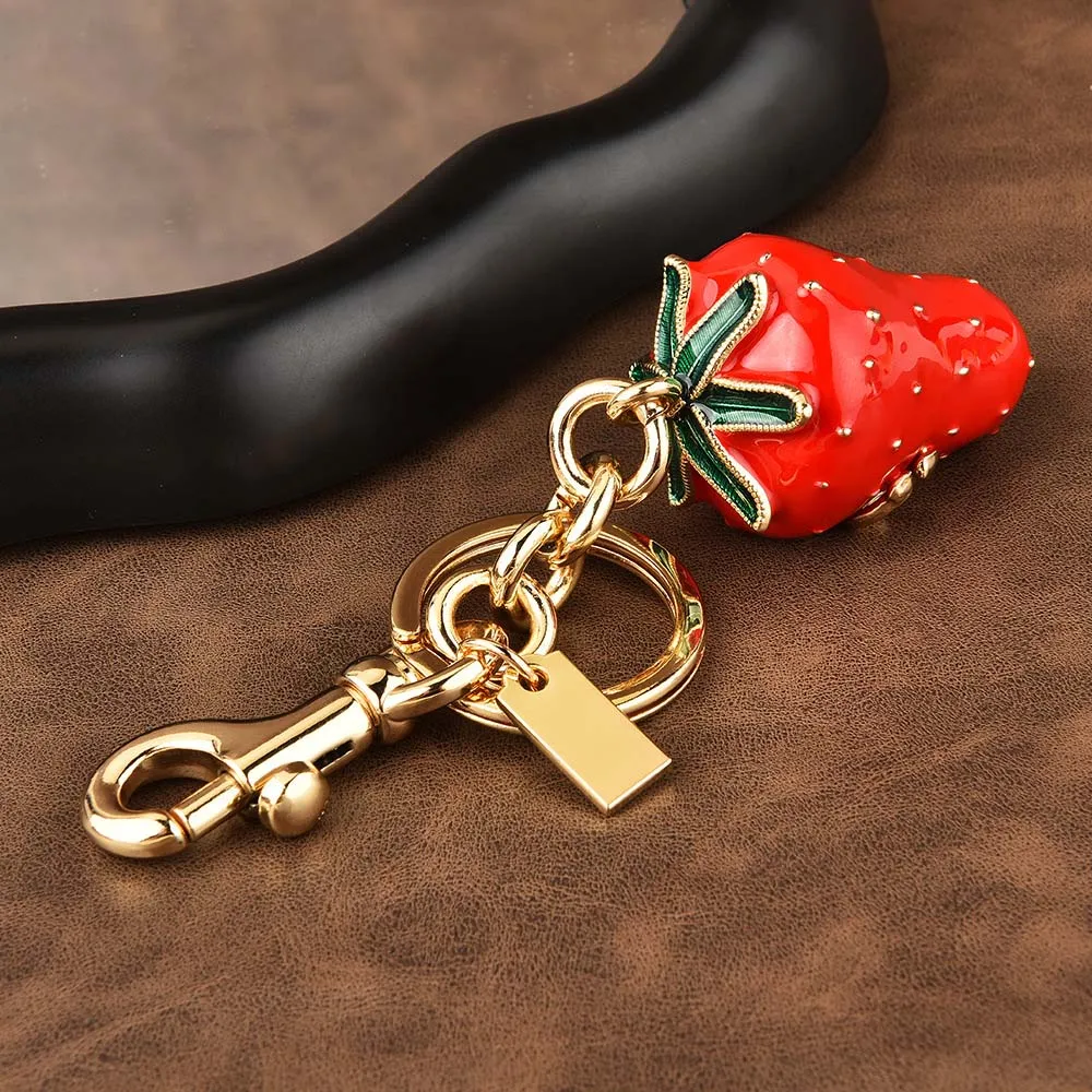 Strawberry Shortcake Keychain Handbag Charm, Crystal Strawberry Keyring ...