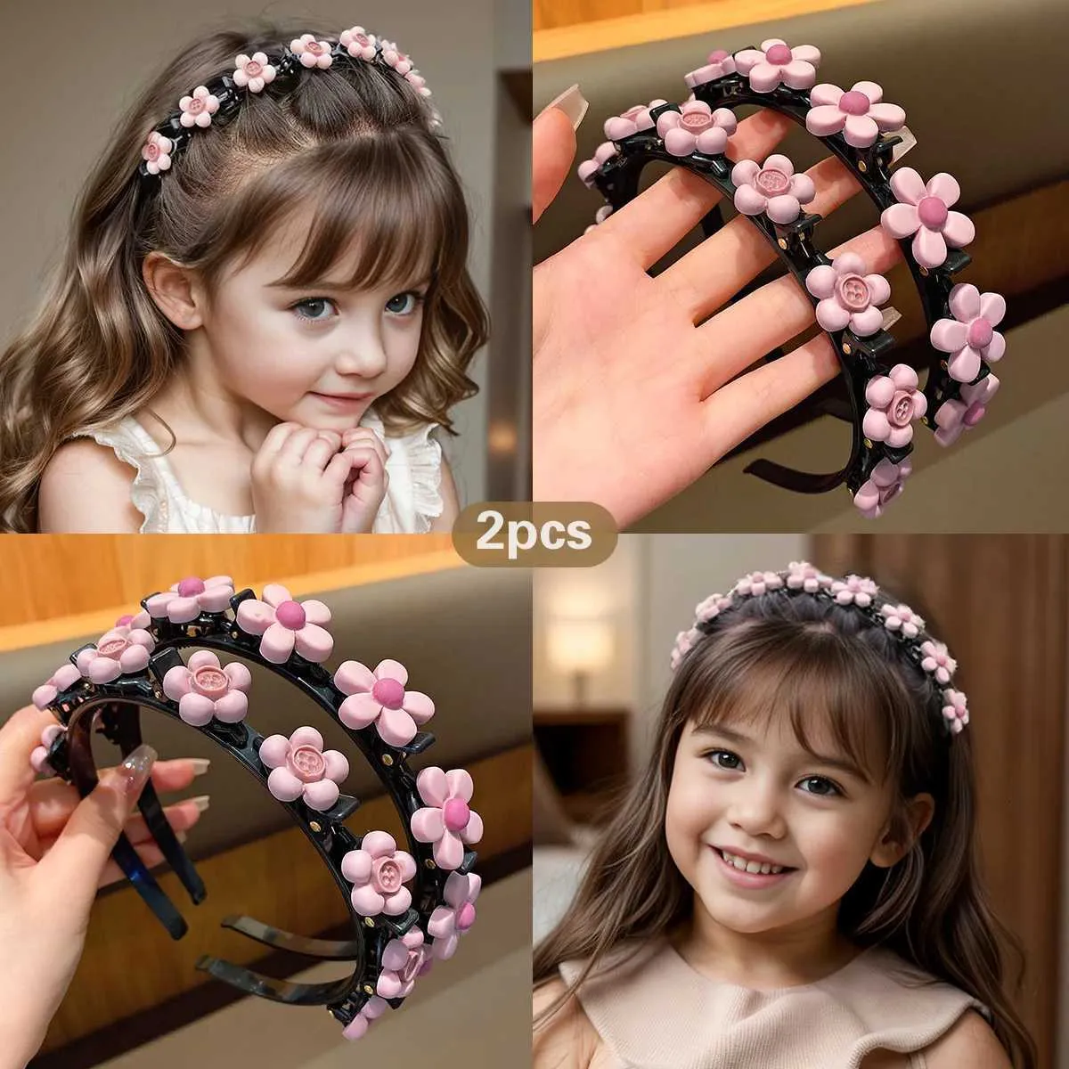 2 Little Girls Braided Flower Hair Band Hip Hop/Rock Kids Hair ...