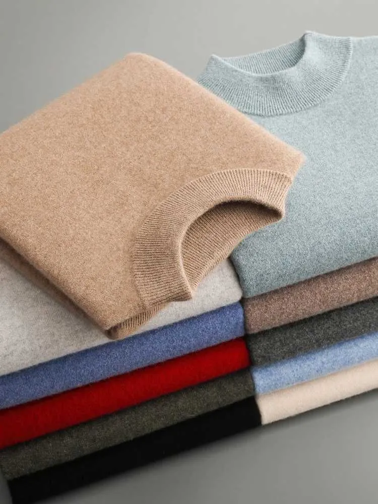 ANGEL Mens Merino Wool Sweaters 100% Wool Mock Neck Pullovers For ...