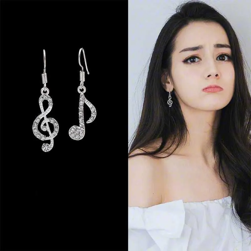 Y250812 Crystal Silver Color Rhinestone Music Note Dangle Earrings ...
