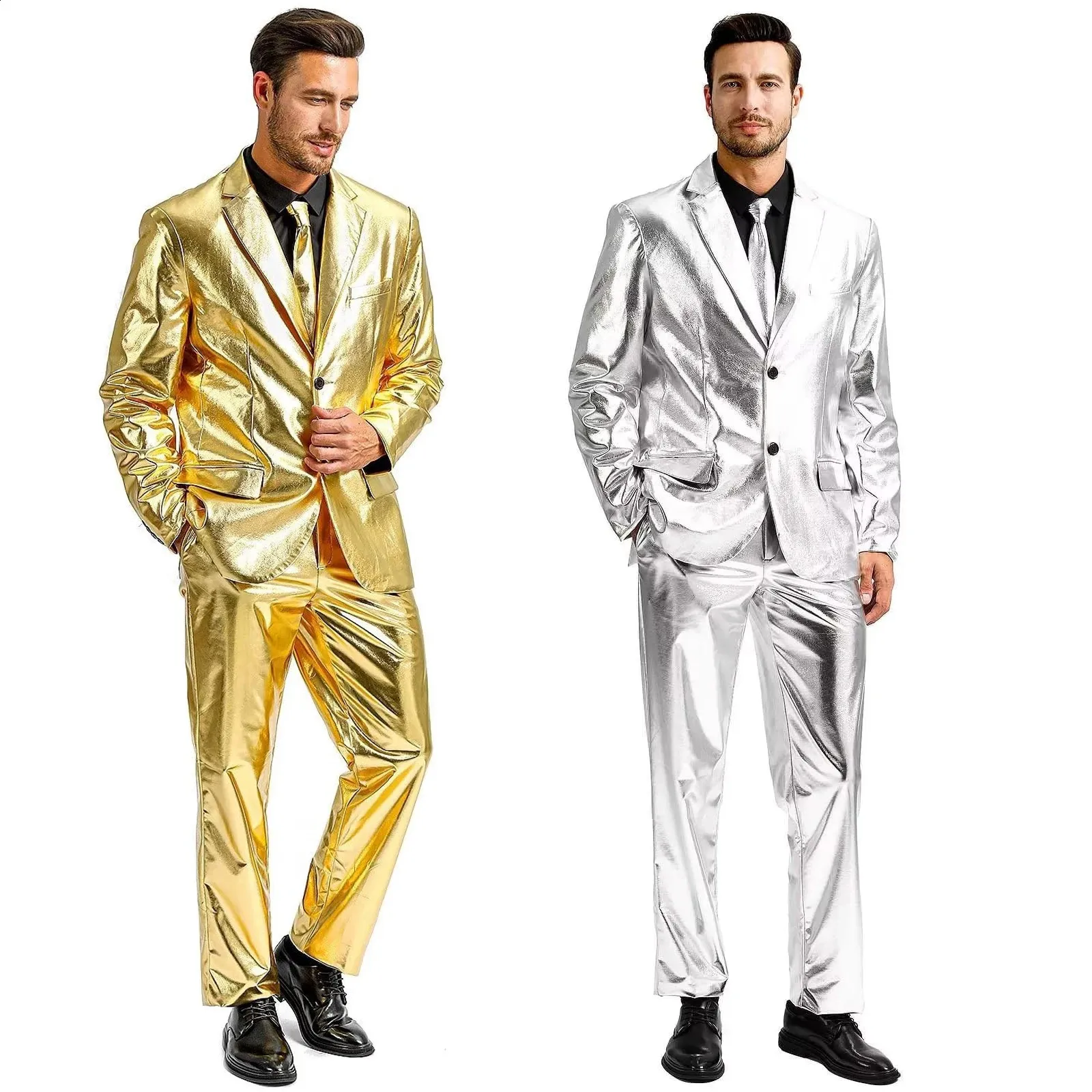 Mens Shiny Metallic Suits Performance Costume Adult Disco Suits Party ...