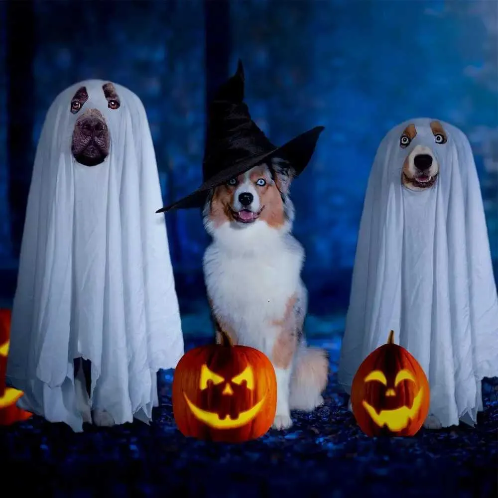 Dog Cosplay Costume Halloween Ghost Pet Cloak Spooky Soft Pet Clothes ...