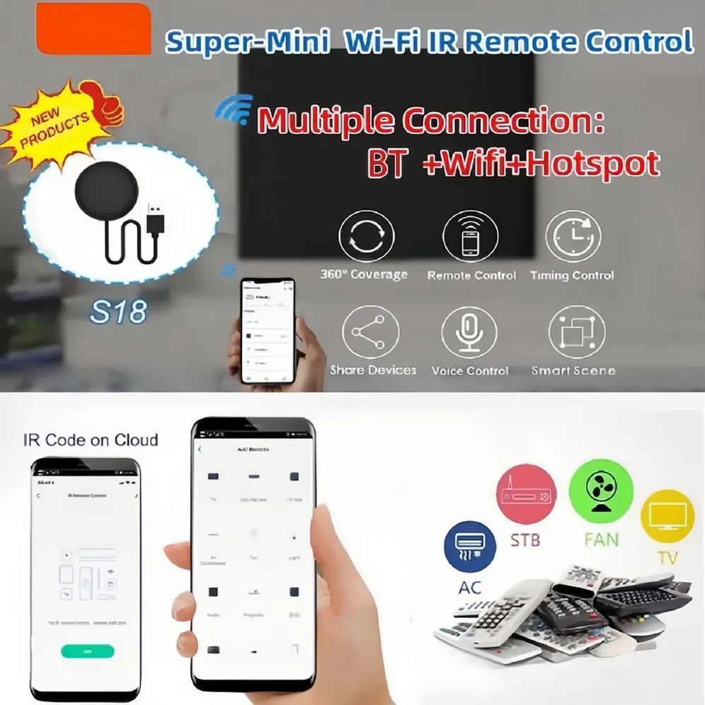 Tuya WiFi Smart IR Remote Control Smart Life APP Replace TV DVD AUD AC ...