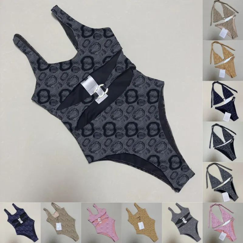 Designer Letter Metal Badge Padded Slim Fit One Piece Swimsuit Sexy ...