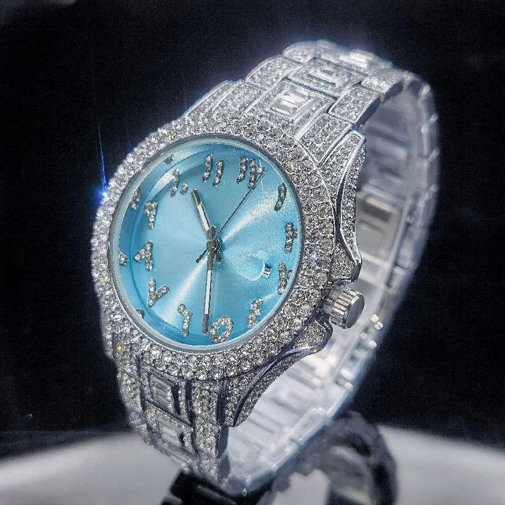 Diamond Watch For Men | Arabic Blue Dial Full Diamond Fashion Watch ...