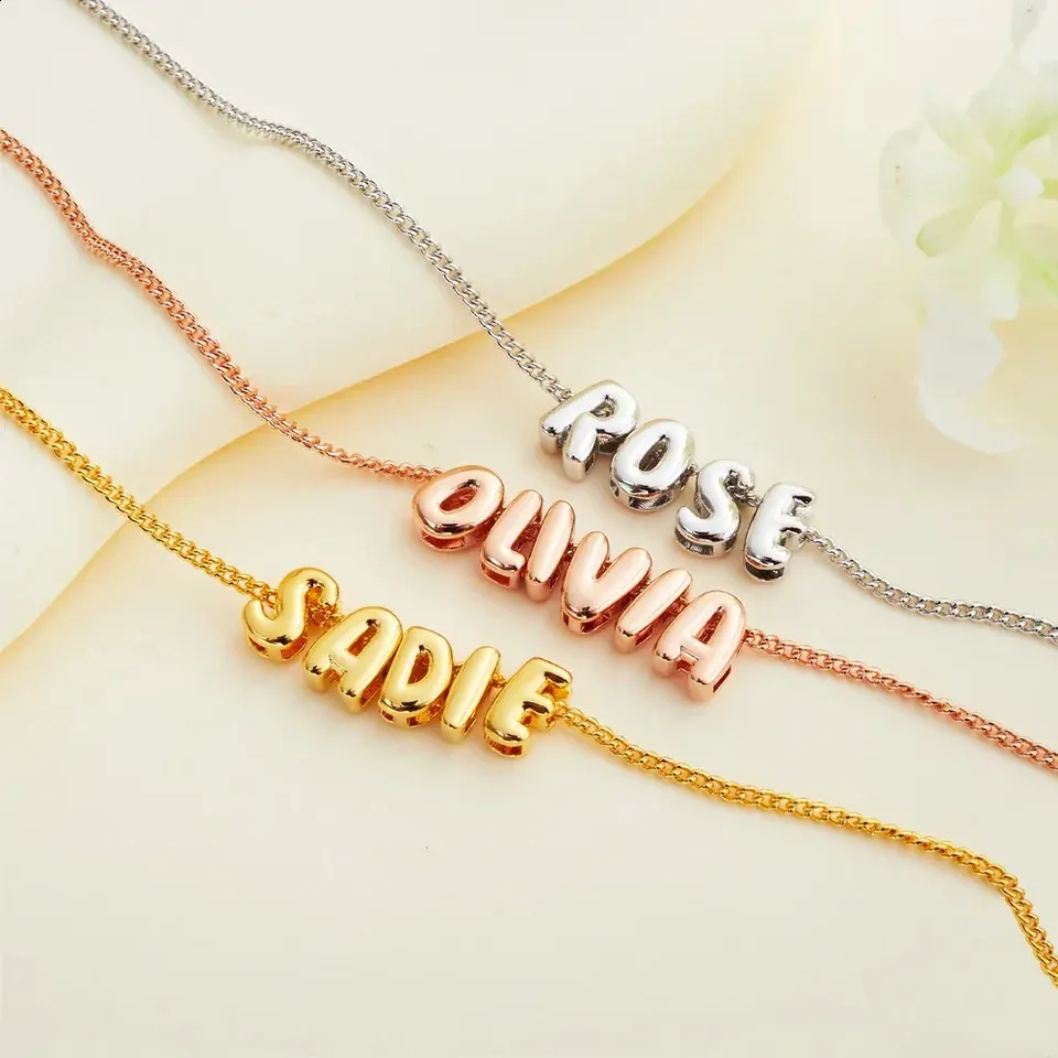 Personalized 3D Bubble Letter Number Pendant Necklace Alloy Minimalist ...
