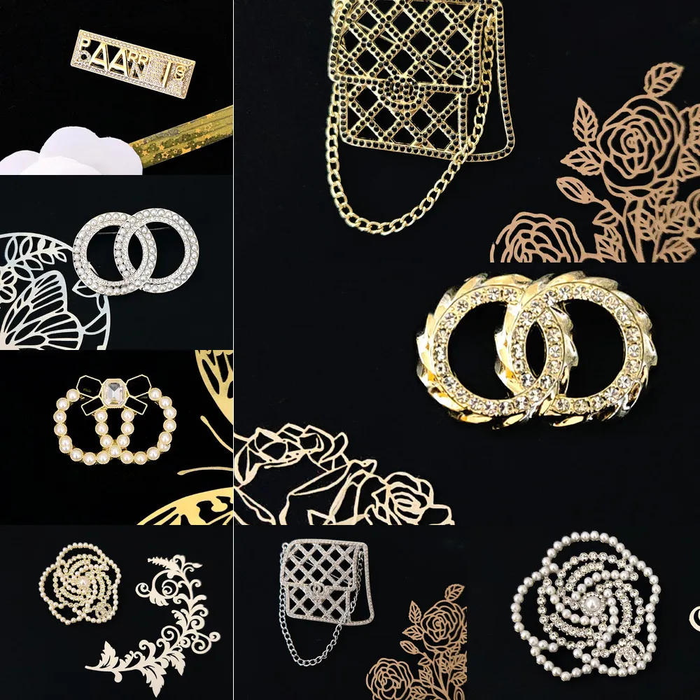 Women's Designer Letter Brooches Gold Plated Crystal Rhinestone Jewelry ...