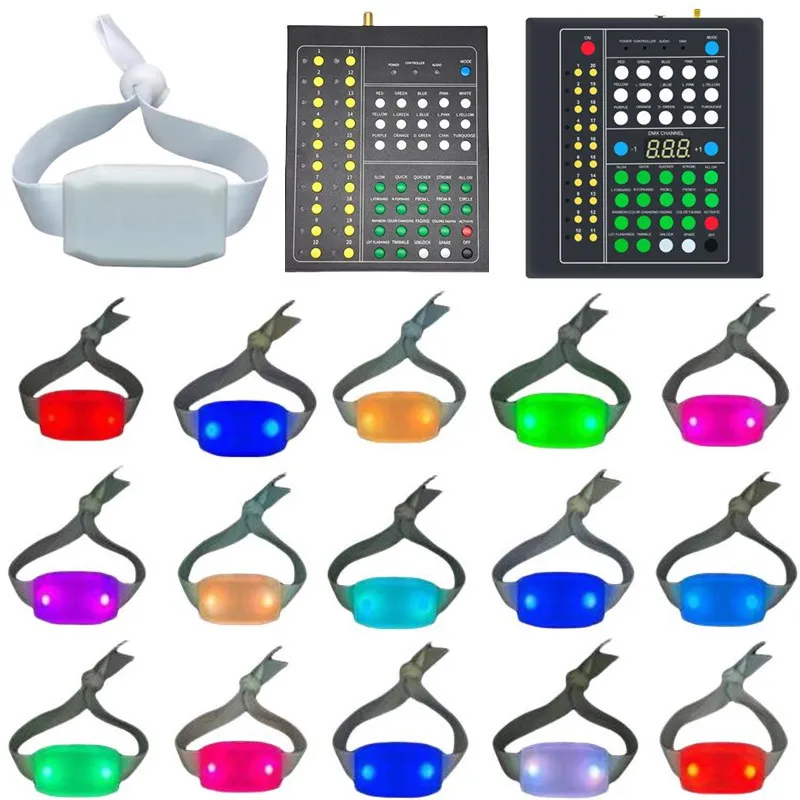 LED DMX Webbing Wristband Bracelets Remote/Audio Control Flashing Light ...