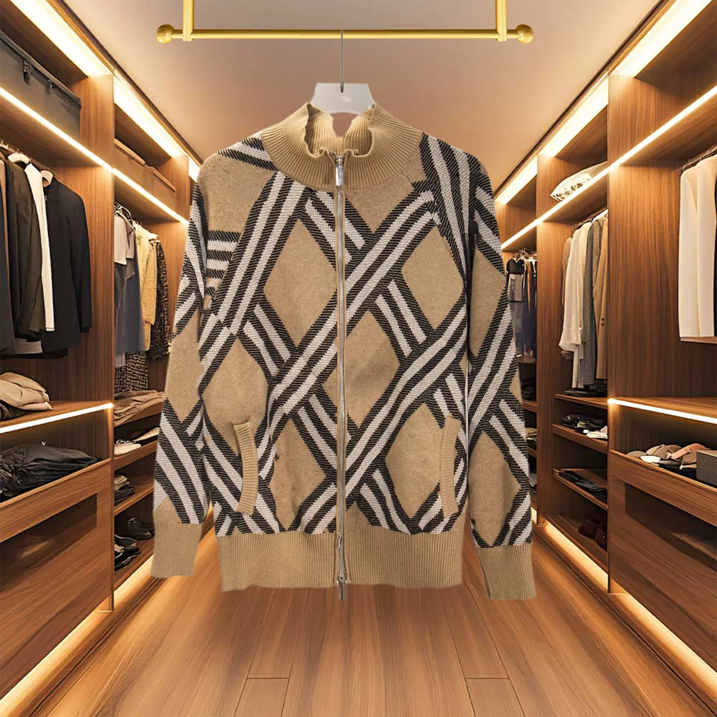 Women's High Neck Plaid Cashmere Cardigan Sweater ... From Sartorial ...