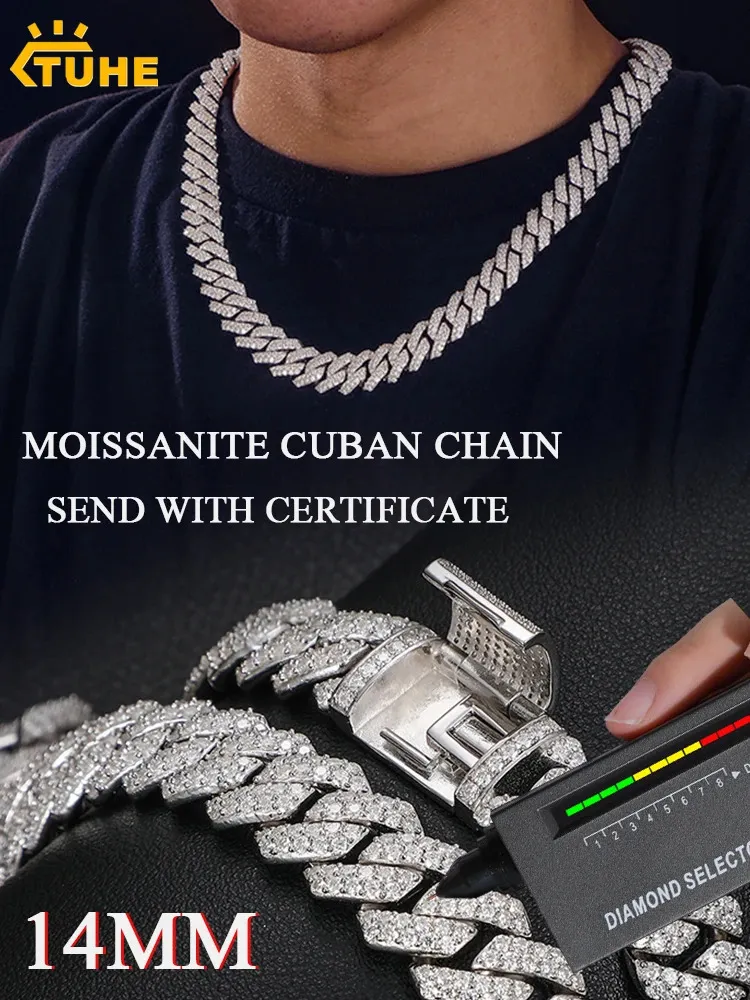 High Quality 14mm Cuban Link Necklace for Men, Mossanite Sterling ...