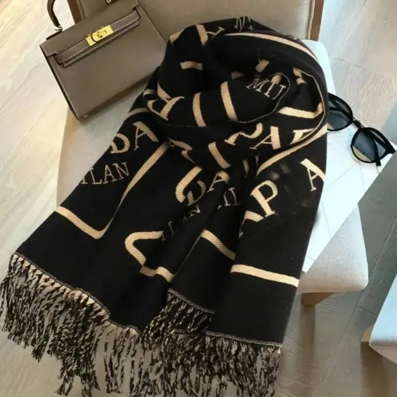 Luxury Designer Wool Black Cashmere Scarf Womens For Men And Women ...