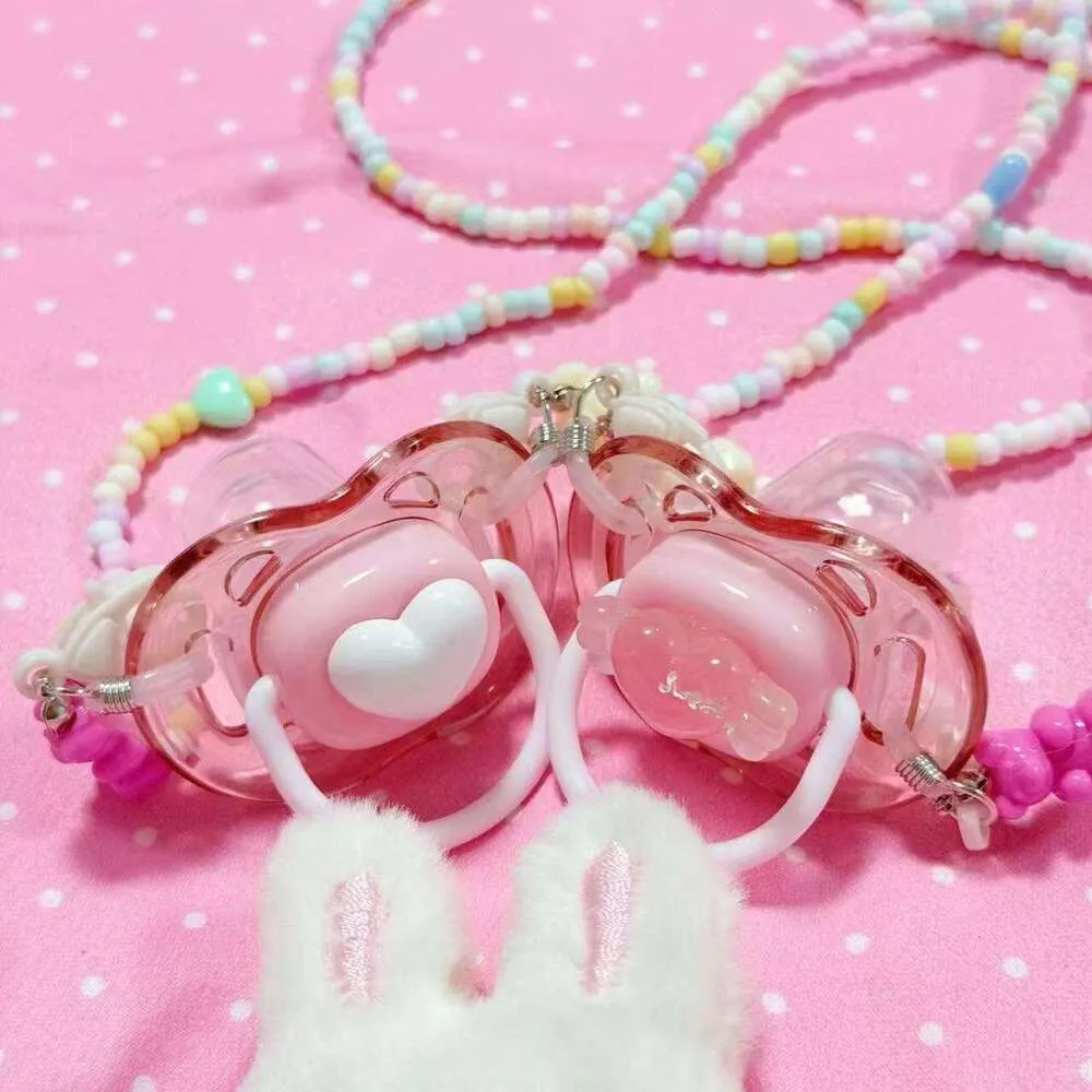 Adult Costume Transparent Soft Pacifier Necklace with Heart Bow and ...