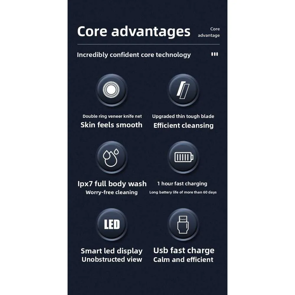 Electric shaver mens razor with four blades, 2-hour charge, 60-minute ...