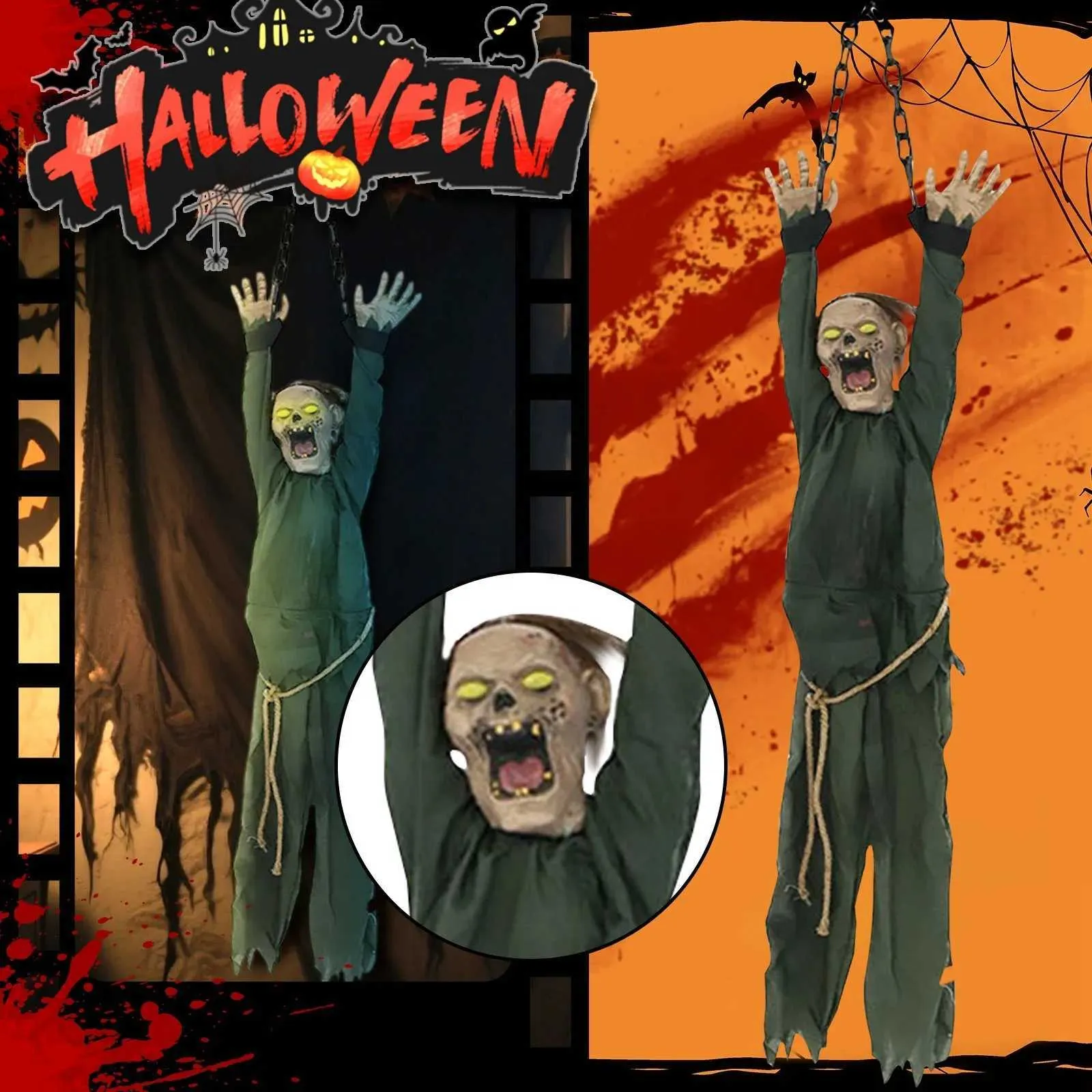 Animatronic Howling Werewolf Halloween Decoration Scary Hanging Prop ...