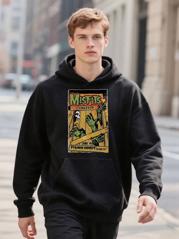 Misfits Hoodie Black Vintage Graphic Men's Casual Crew With Punk Rock ...
