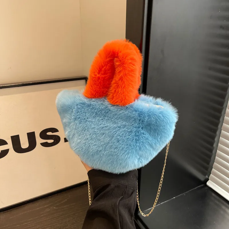 Furry Color Block Plush Bucket Bag Cute Women's Crossbody Shoulder Bag ...