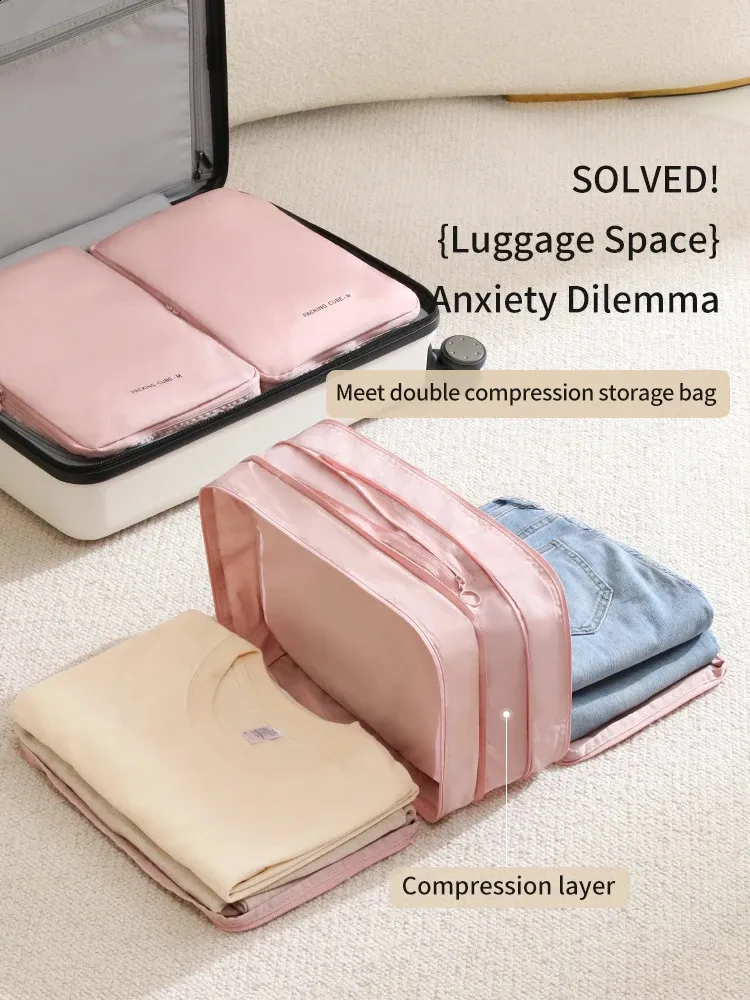 Neoprene Travel Compression Packing Cubes Waterproof Luggage Organizers ...