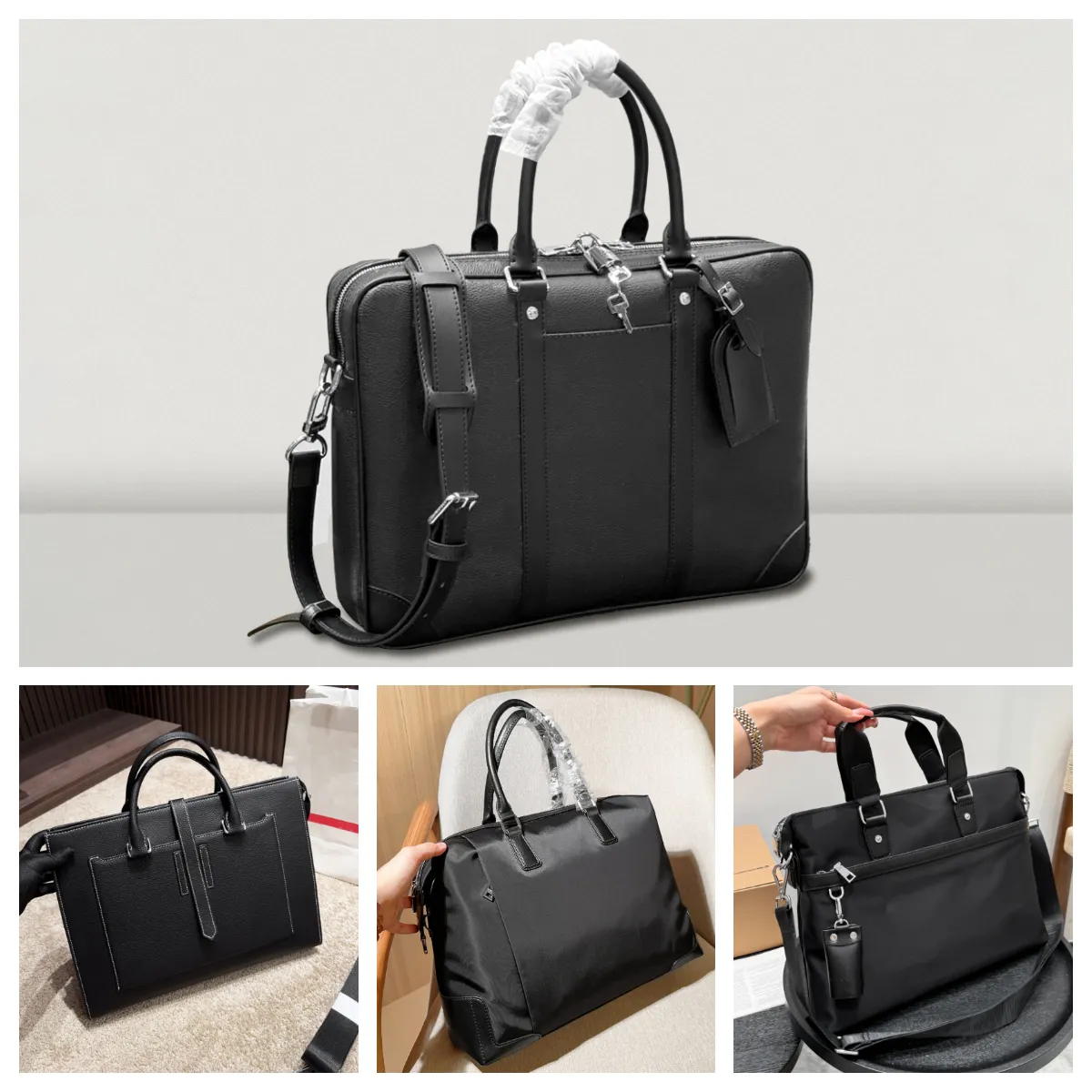 Men's genuine leather laptop briefcase with zipper closure and soft ...