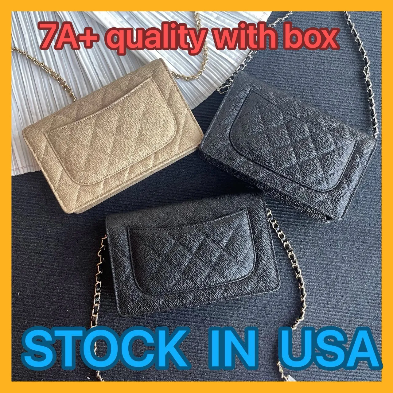 PRPU Designer Chain Wallets Classic Caviar Sheepskin Coin Purse With ...