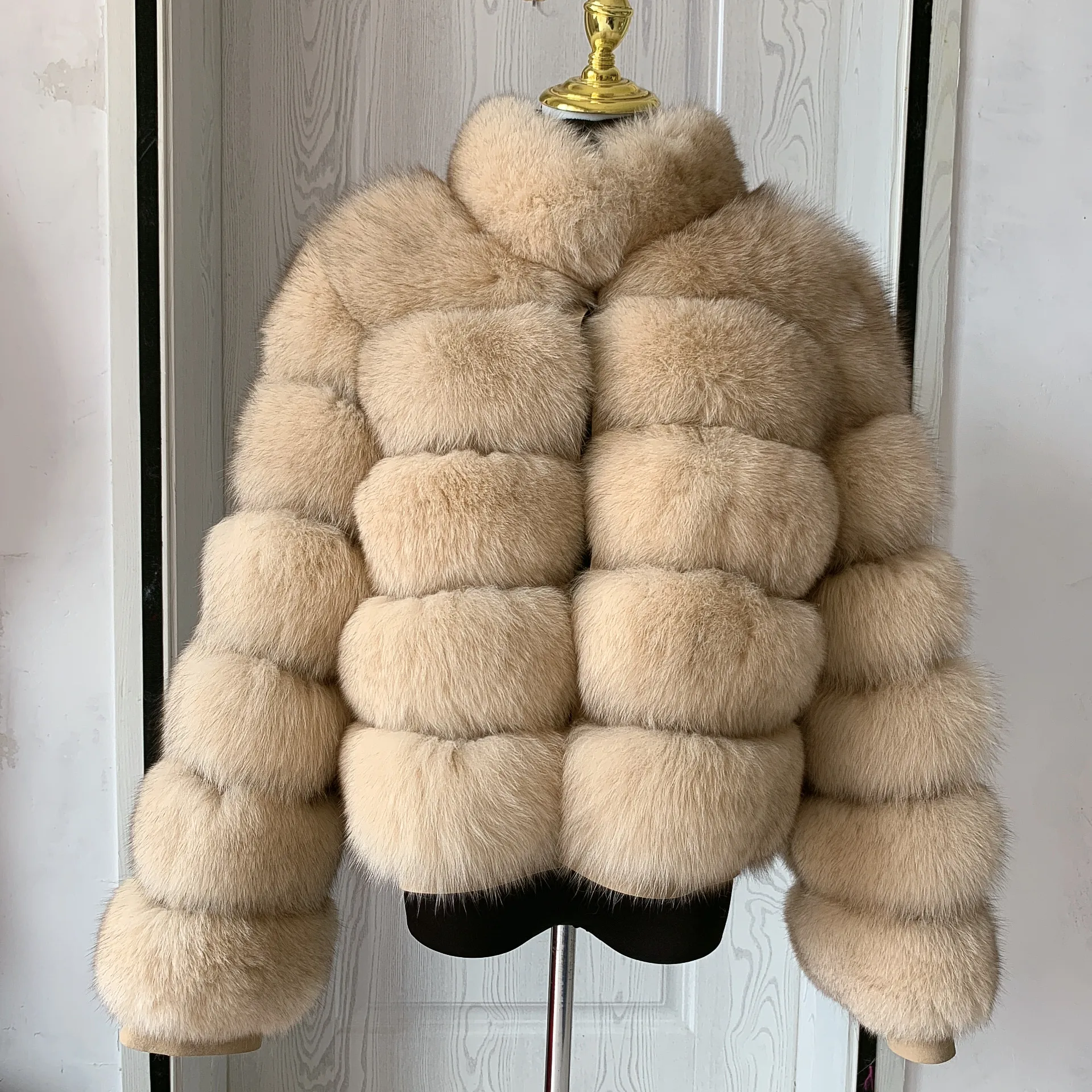 Real Fox Fur Coat With Long Sleeves And Stand Collar, Fluffy Women's ...