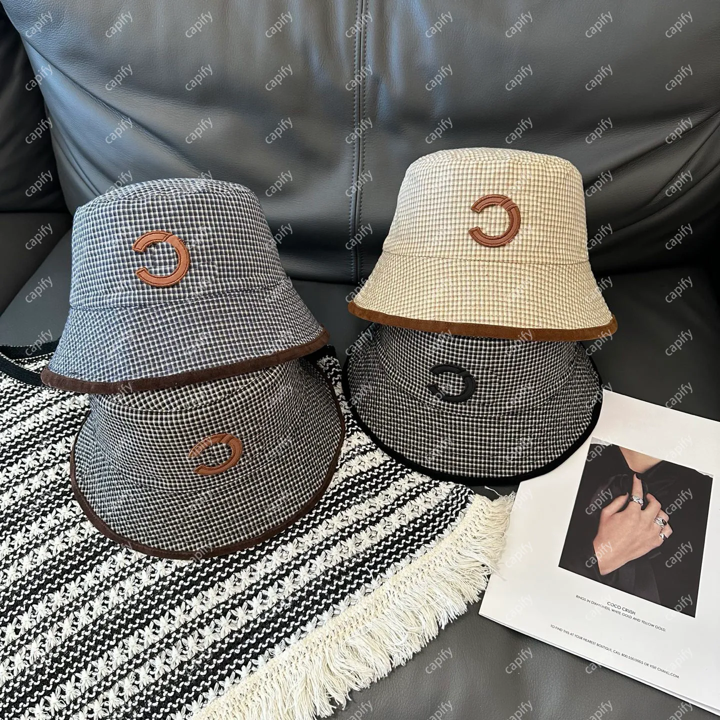 Designer Bucket Hat Women Double Sided Velvet Plaid Versatile Warm ...