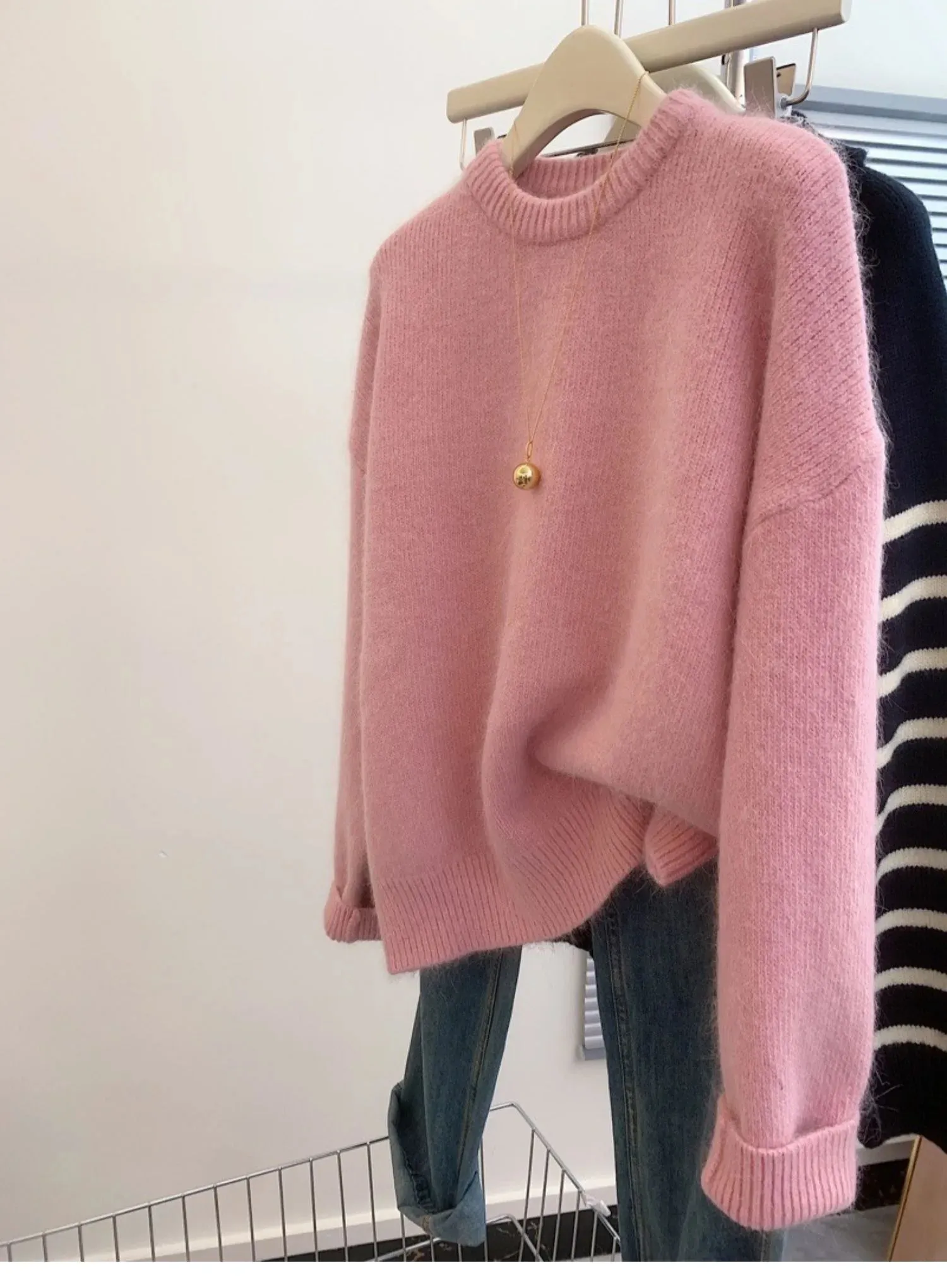 Grey V-neck Acetate Knit Sweater Women Loose Fit Batwing Sleeve Autumn from Dhgate Women's ...