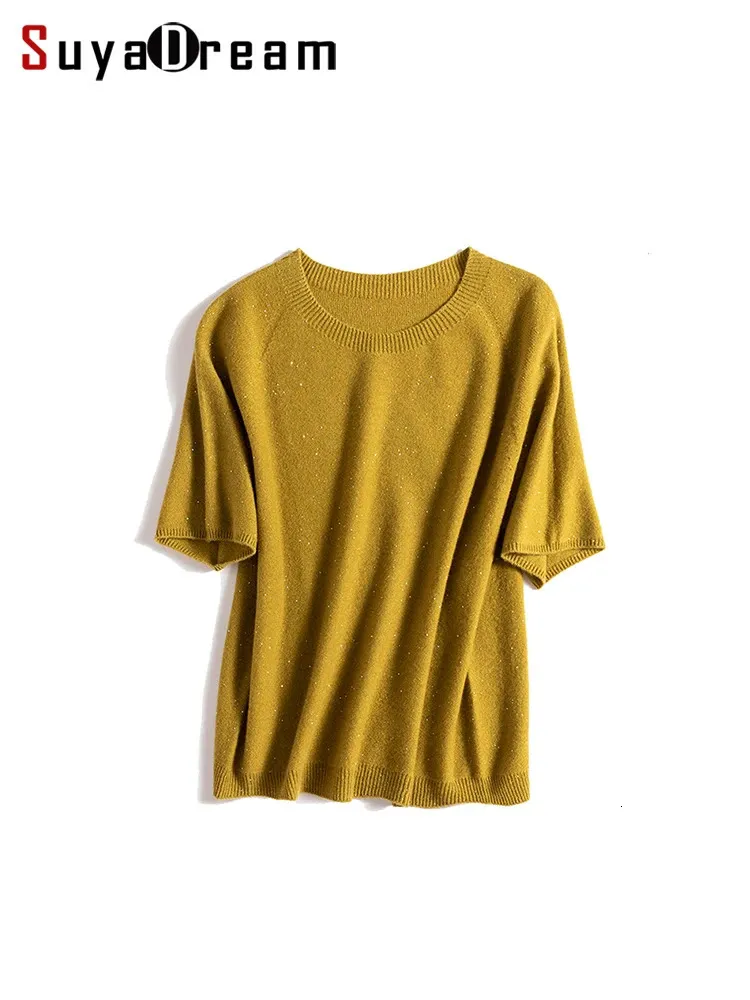 SuyaDream Acetate Pullover Sweater for Women Loose Fit Short Batwing ...