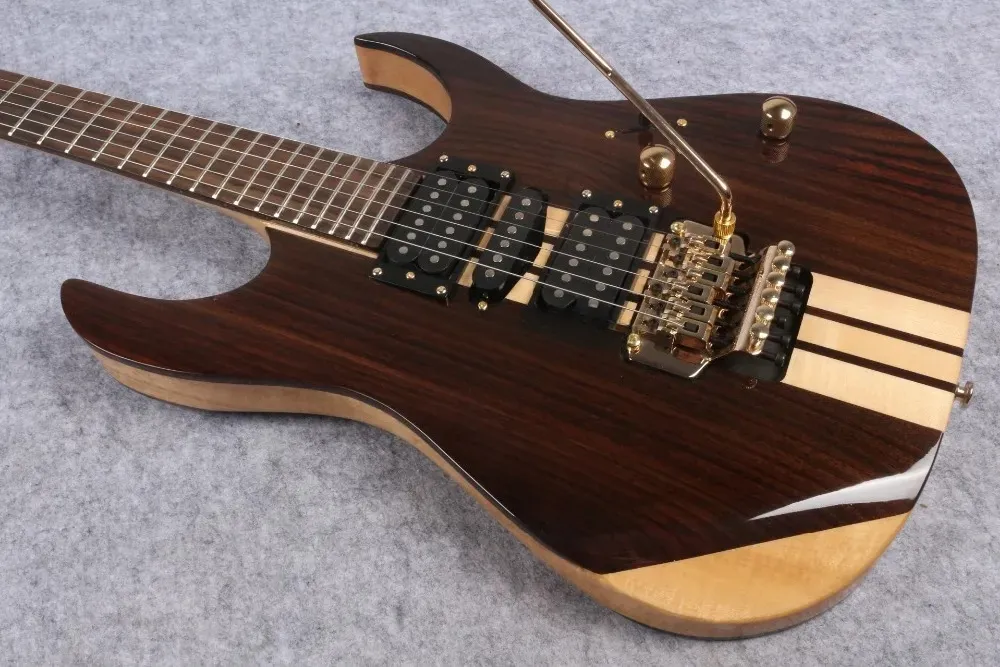 Custom Natural Walnut Brown Electric Guitars Neck Thru Design 24 Frets ...