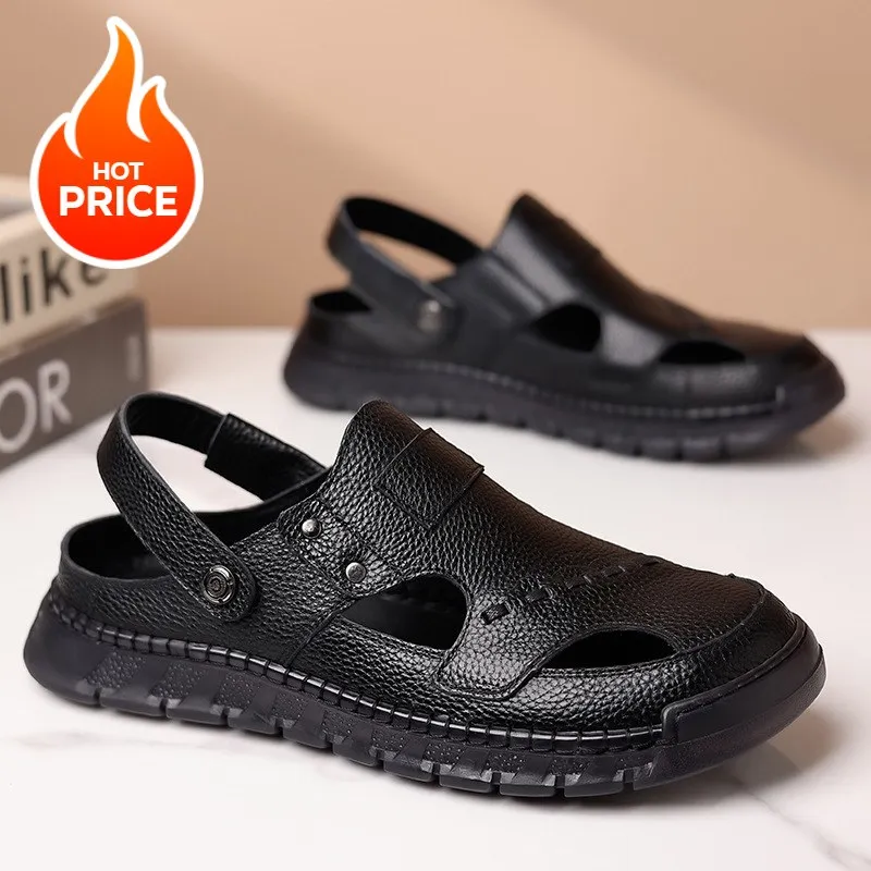 Fashionable Top Layer Cowhide Toe Cap Sandals for Men and Women, Soft ...