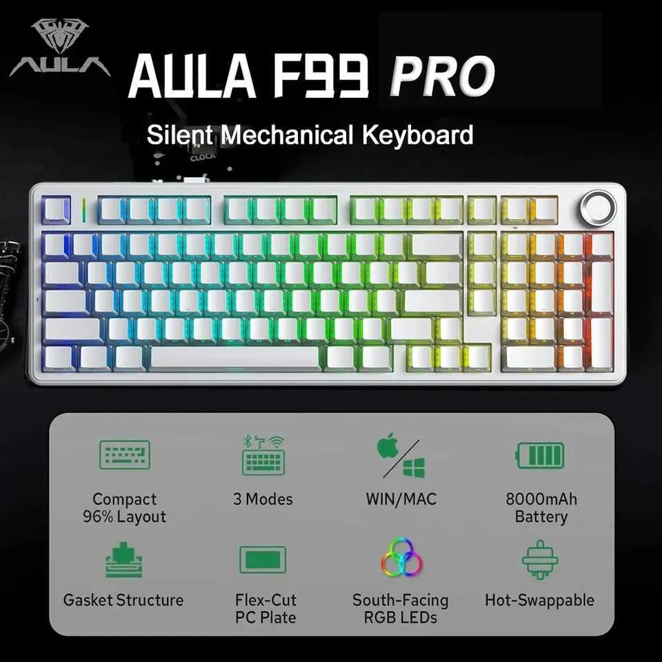 AULA F99 Pro Wireless Mechanical Keyboard Hot Swappable RGB Backlit ...