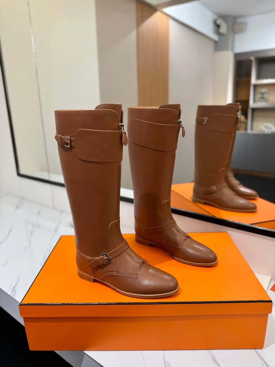 Womens leather high boots knee boots with zipper closure and genuine ...