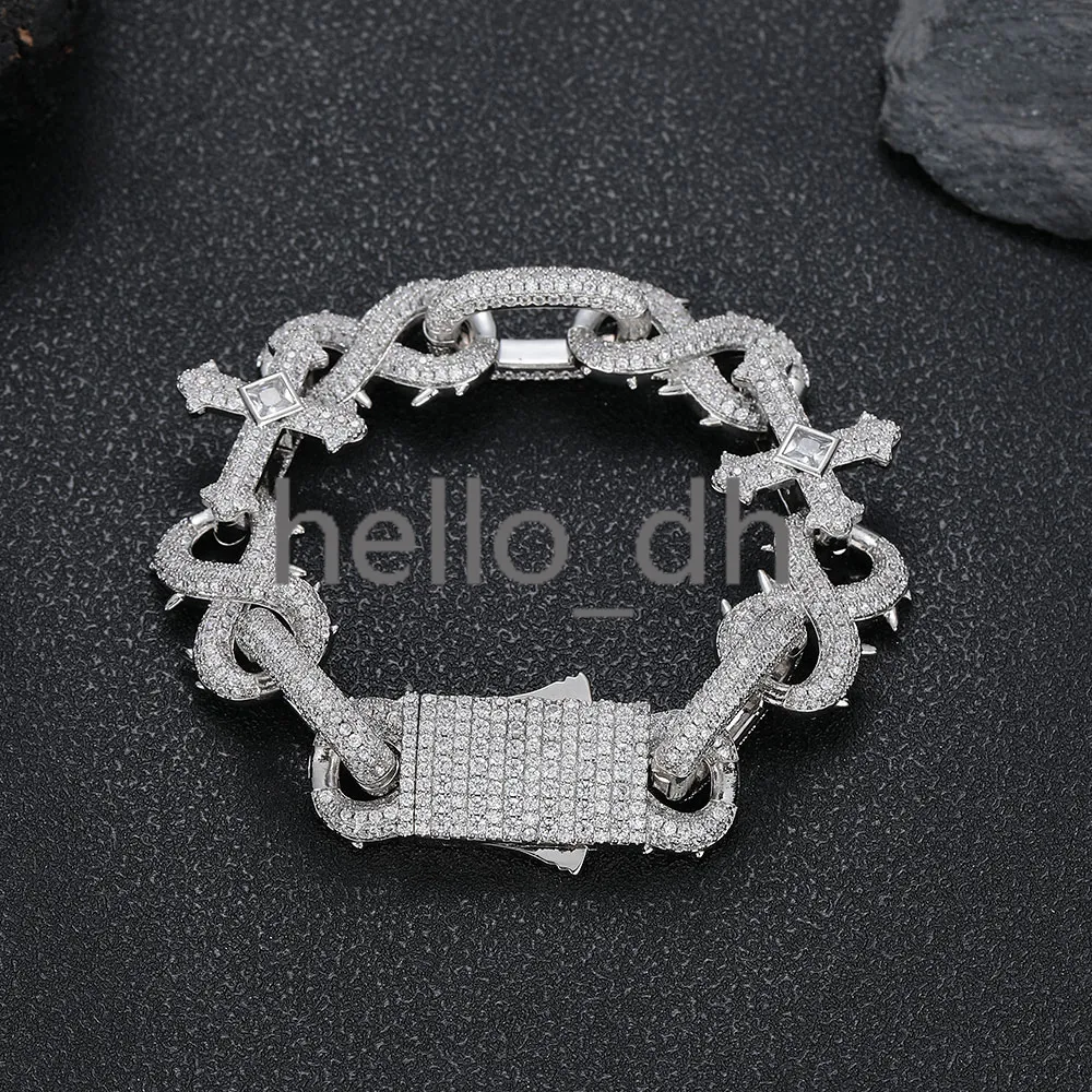 Shiny Diamond Cross Bracelet Silver Micro Pave Moissanite Infinity ...