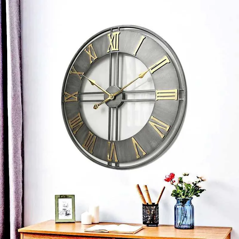 Circular Industrial Style Wall Clock with Cloth Body and Mechanical Mechanism, Pink Four-piece ...