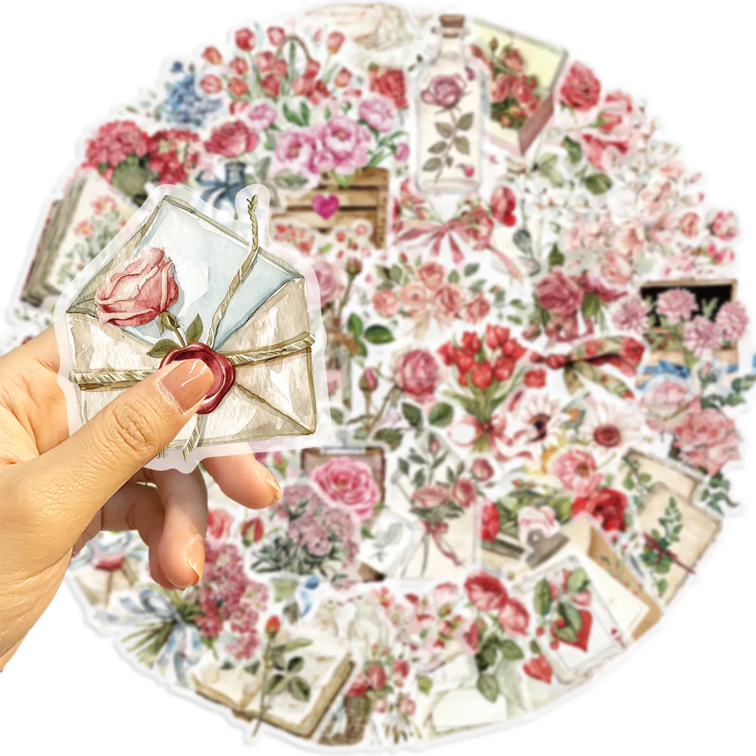 50 Cartoon Flowers and Letters PET Transparent Stickers for Mobile ...