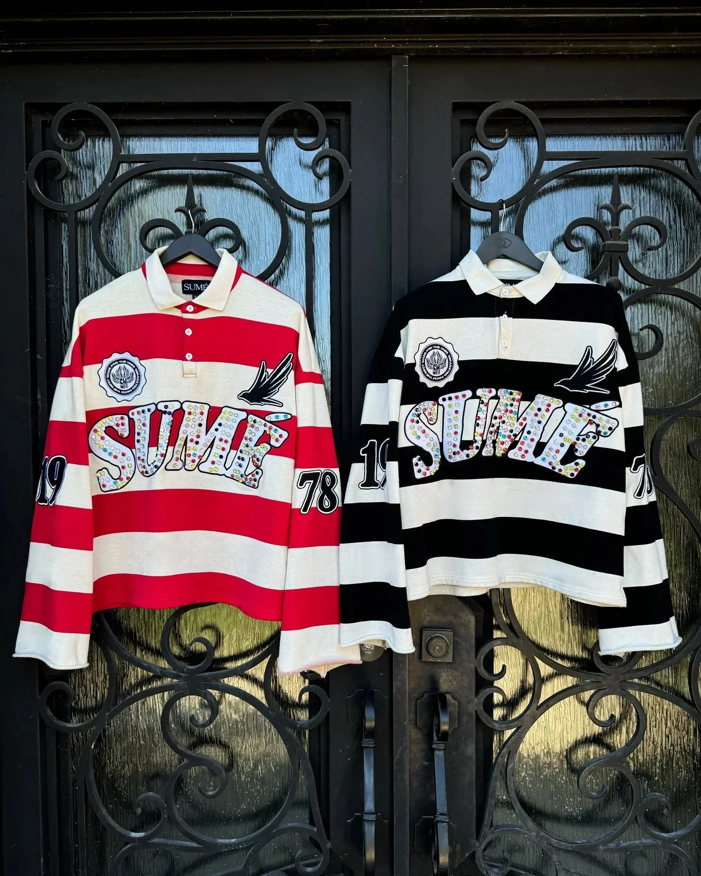 Hip Hop Graphic Embroidery Patchwork Stripe Long Sleeve Round Neck T ...