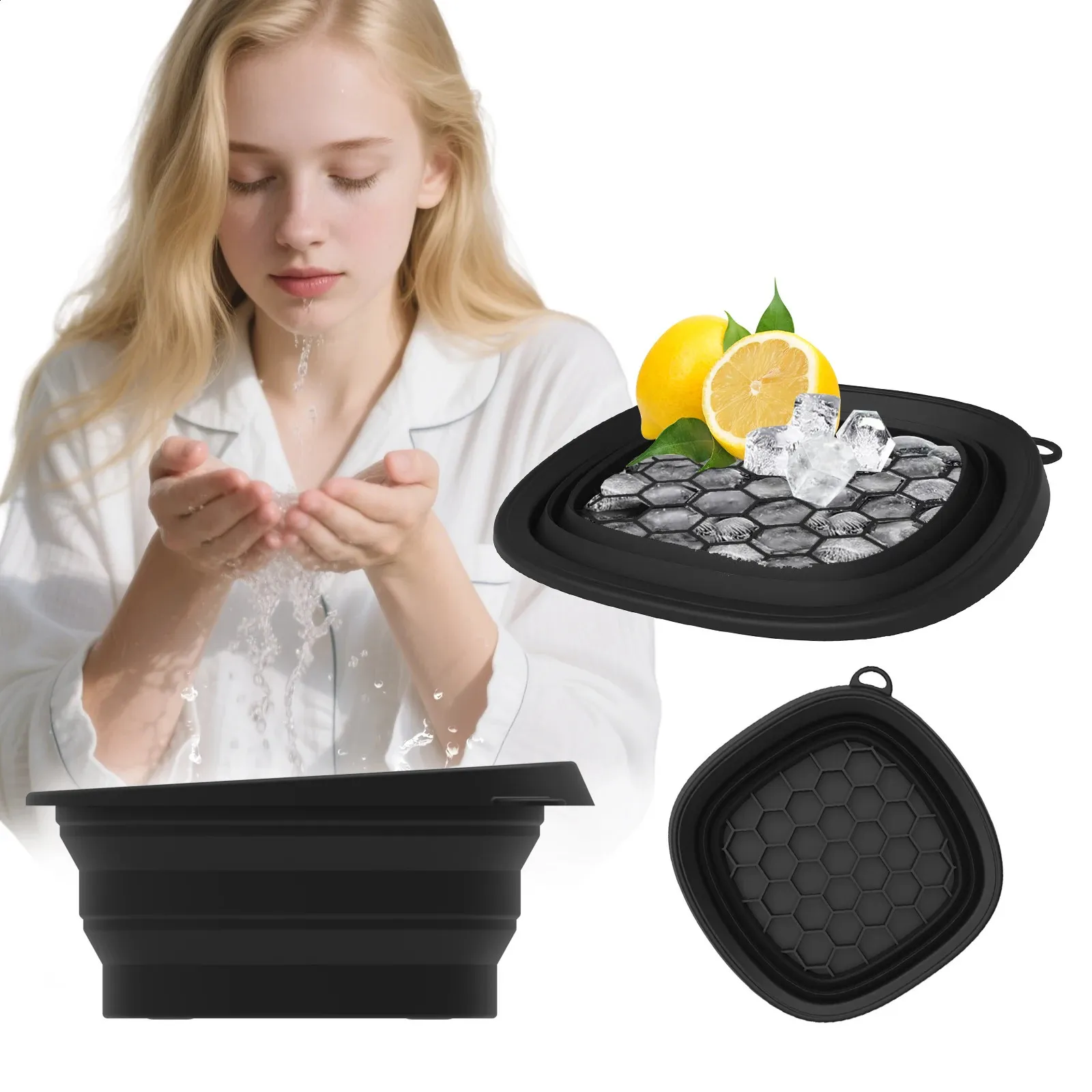 Collapsible Silicone Face Ice Bath Tray Portable Cryotherapy Skin Tool ...