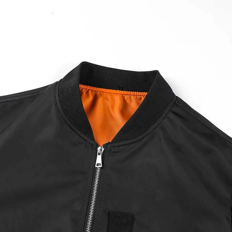 Men Baseball Collar Bomber Jacket Solid Color Loose Sleeve Zipper ...
