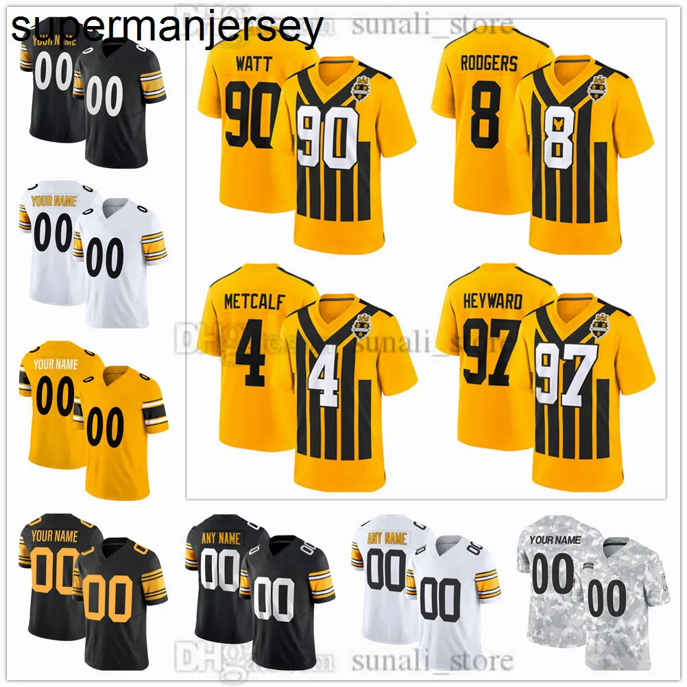 Men's Gold 1933 Football Jerseys: Aaron Rodgers #8, T.J. Watt #90, Pat ...