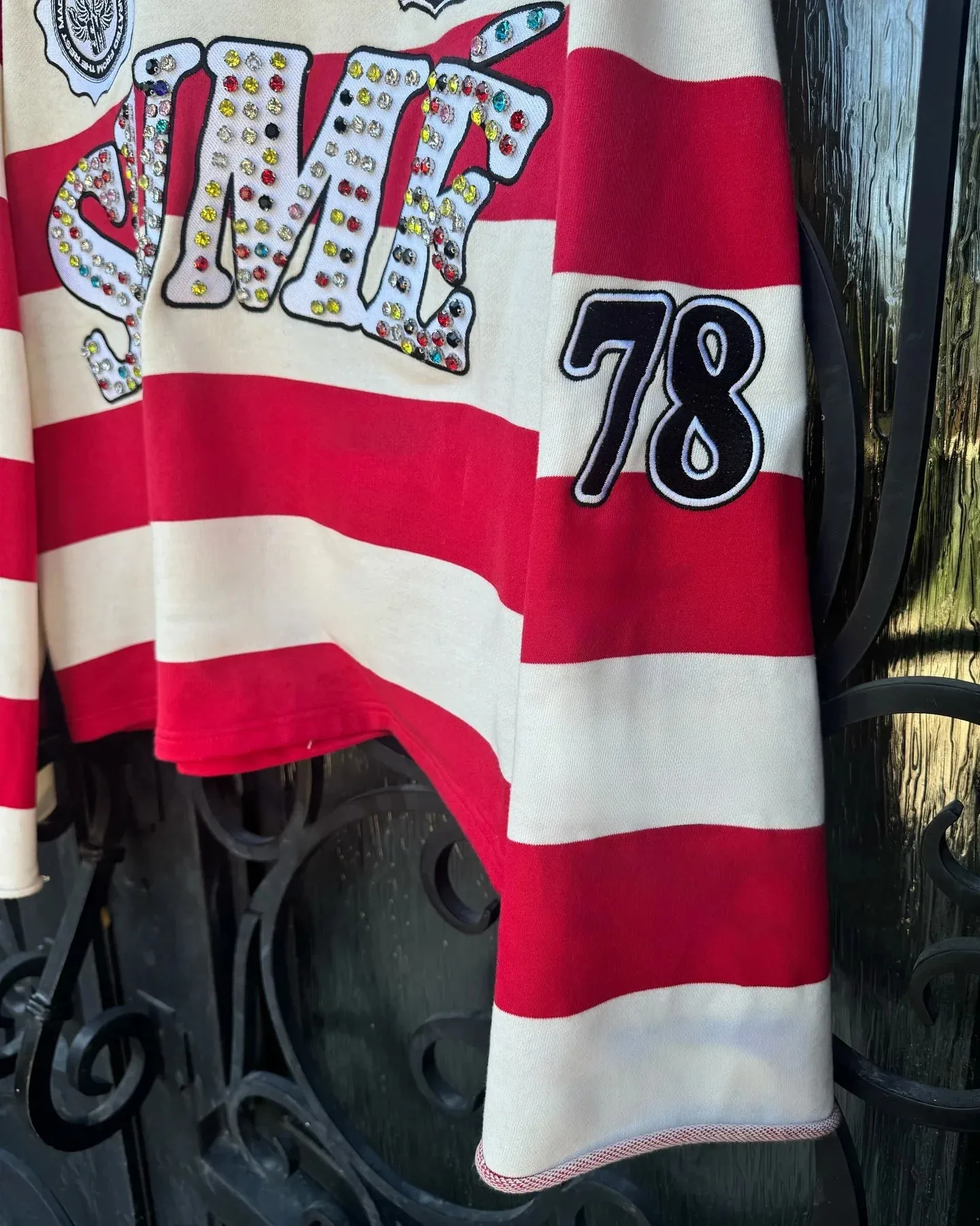 Hip Hop Graphic Embroidery Patchwork Stripe Long Sleeve Round Neck T ...