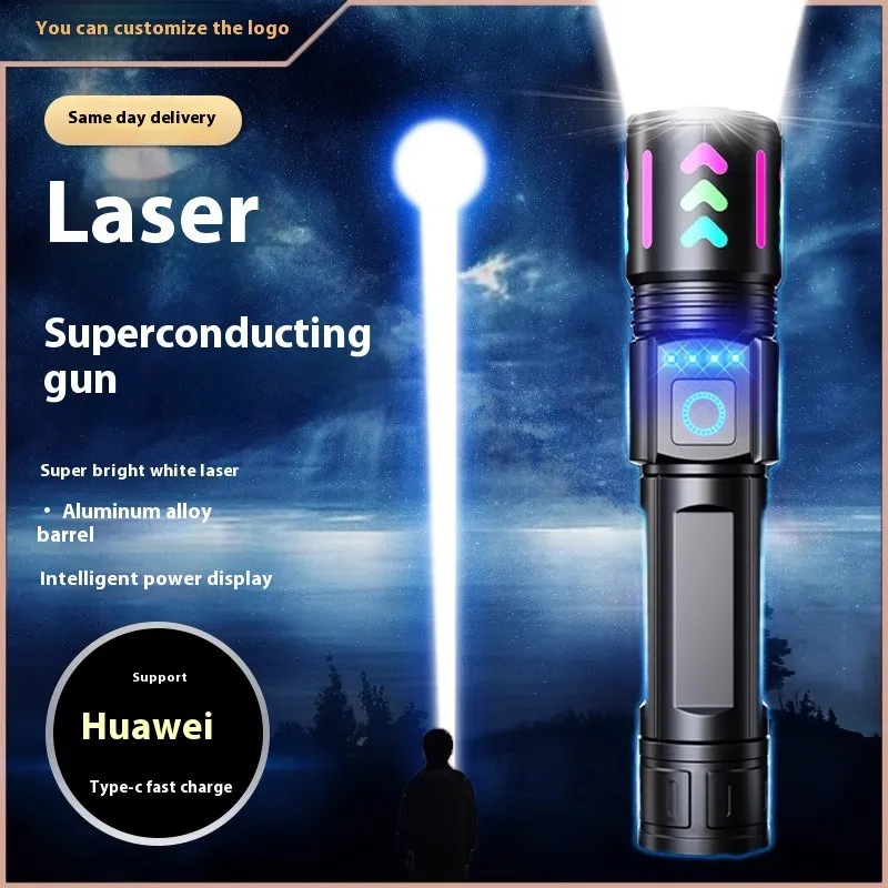Rechargeable LED flashlight with laser pointer, 800 lumens, 50-100 m ...