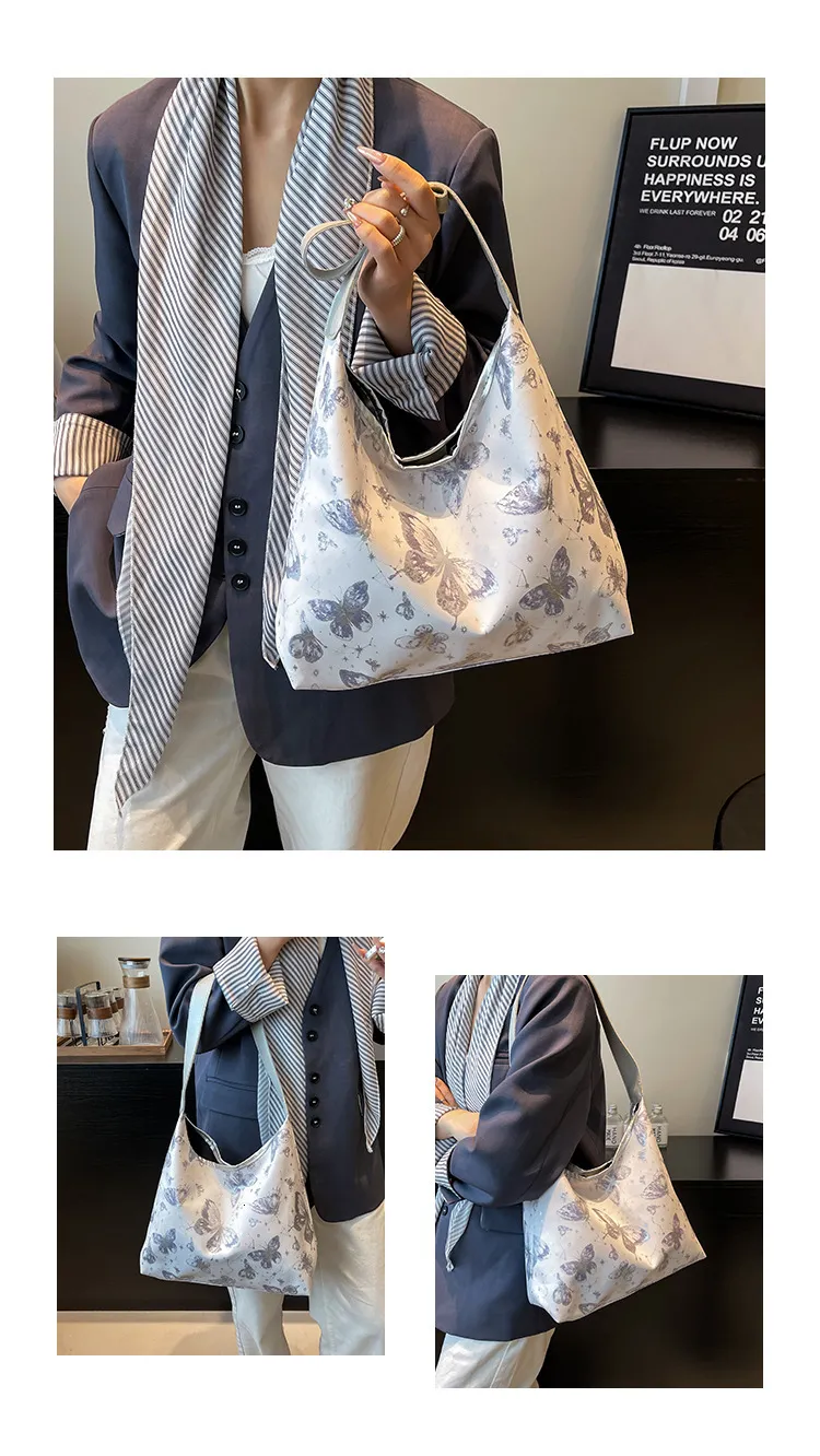 Fresh Butterfly Print PU Shoulder Bag for Women Medium Size with String ...