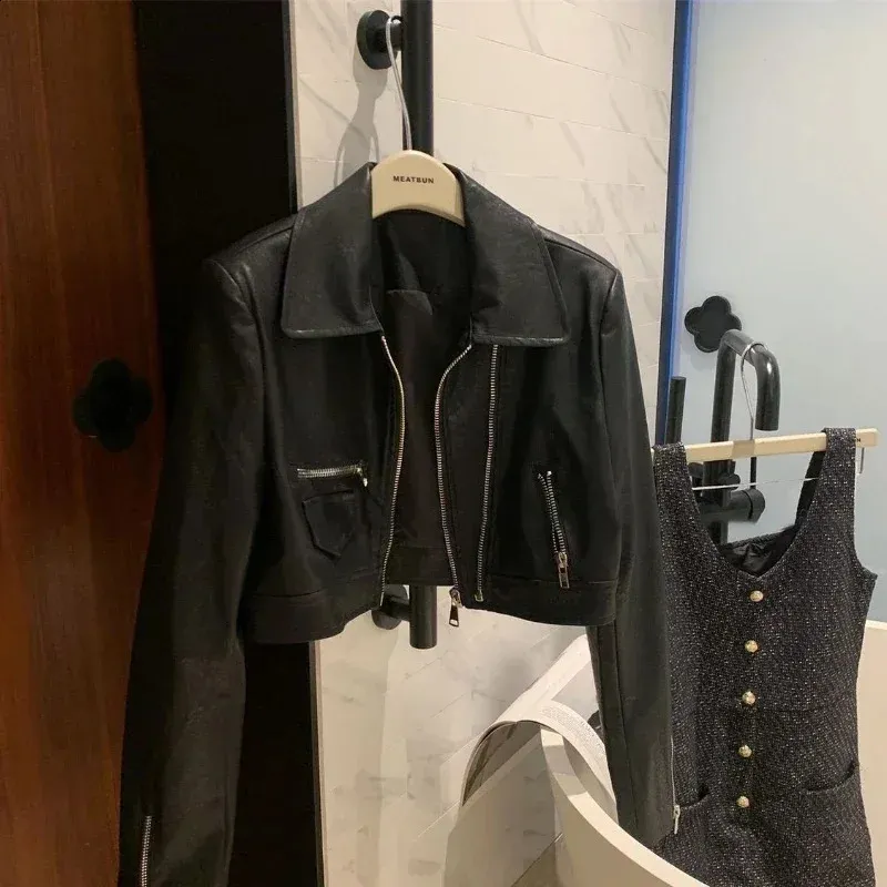 Fashion Women's Faux Leather Motorcycle Jacket, Streetwear Short Coat ...