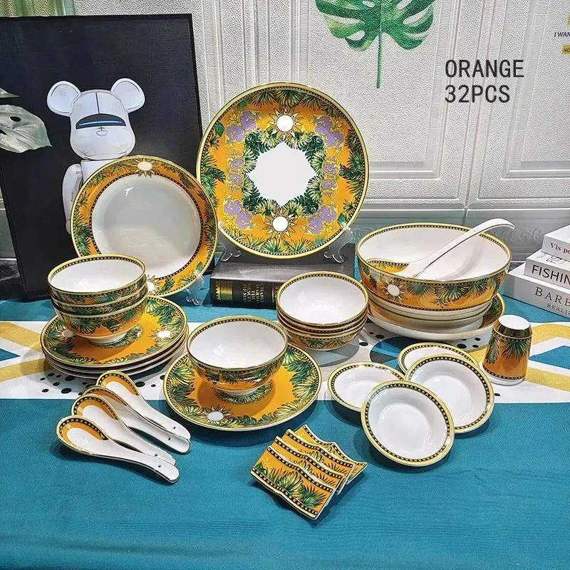 32-Piece Ceramic Dinnerware Set with Bone China Plates, Bowls, and ...