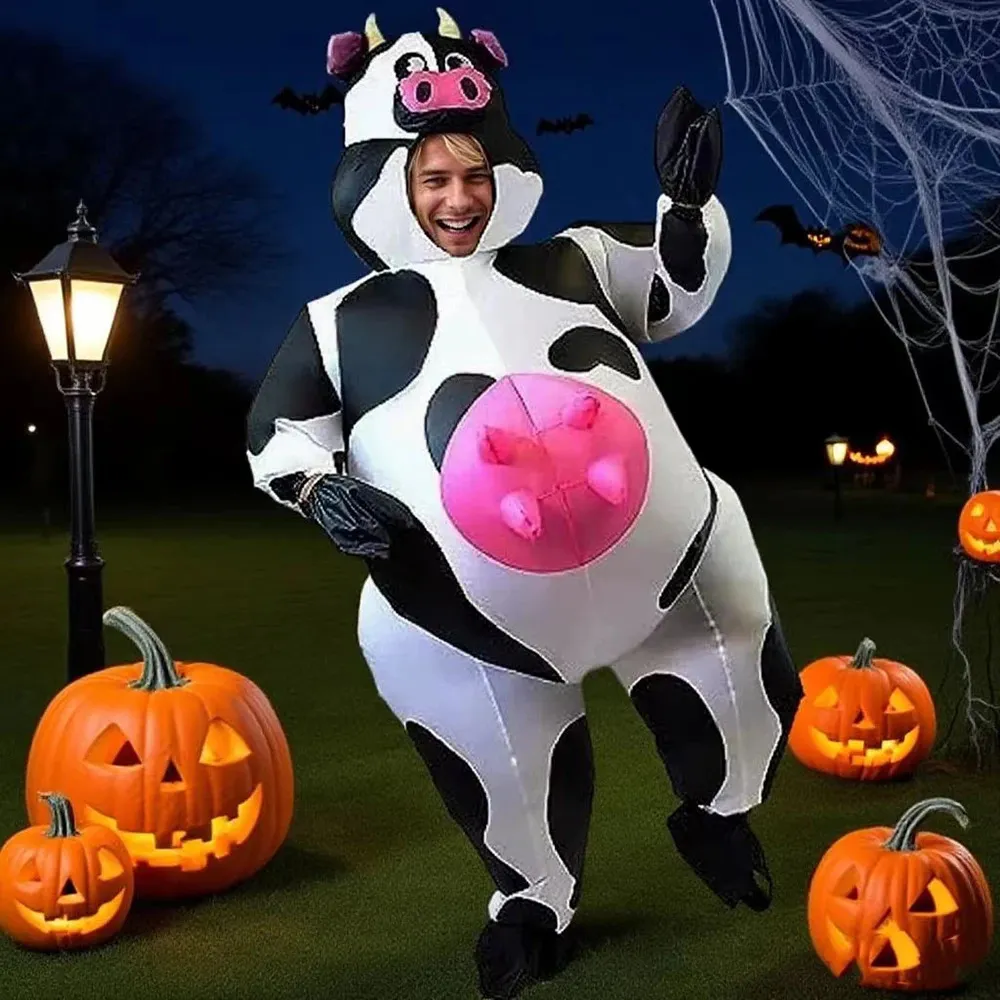 Inflatable Cow Costume Deluxe Blow Up Animal Suit For Halloween ...