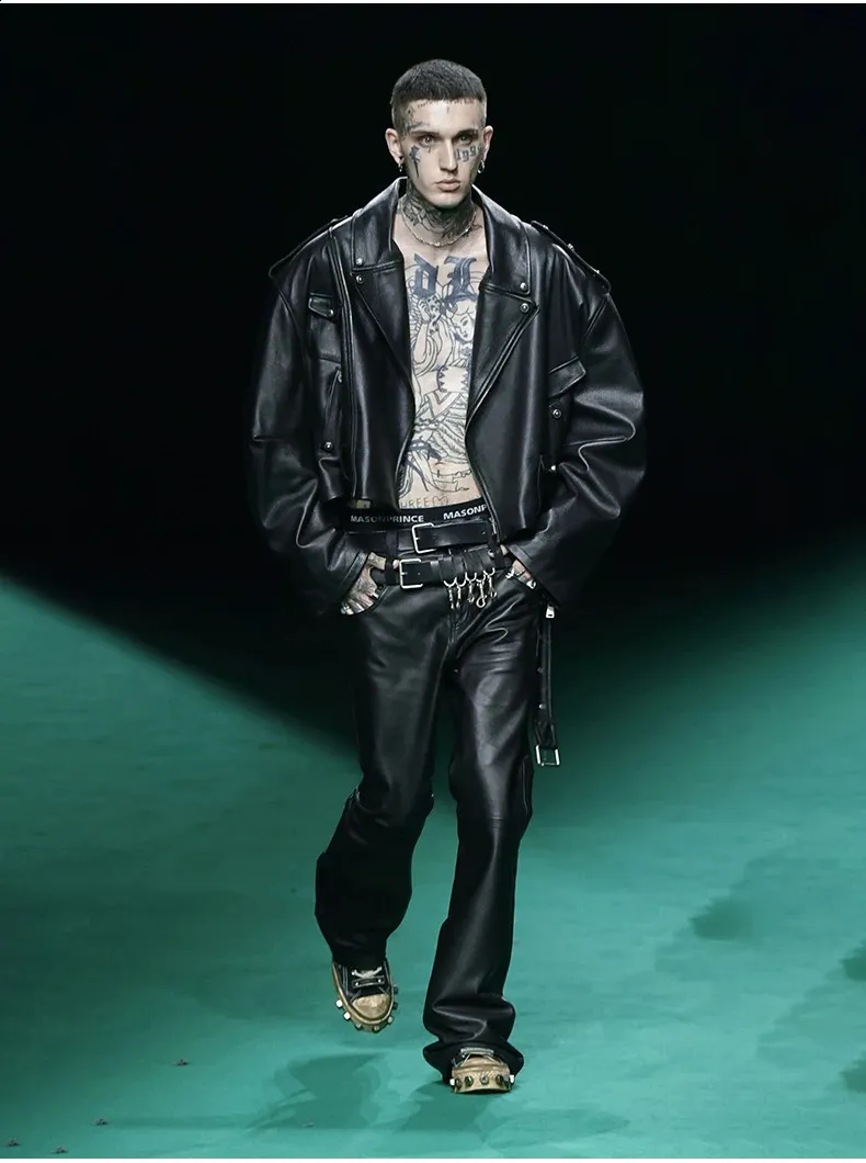 Mauroicardi Spring Autumn Cool Short Oversized Black Pu Leather Biker ...