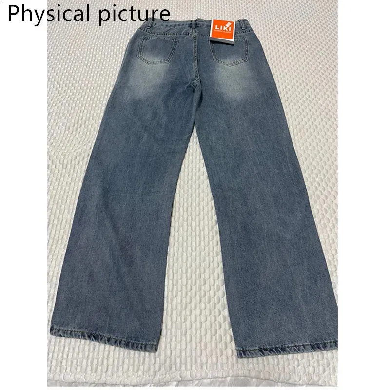 Advanced Summer Light Blue Letter Diamond Denim Pants for Women, High ...