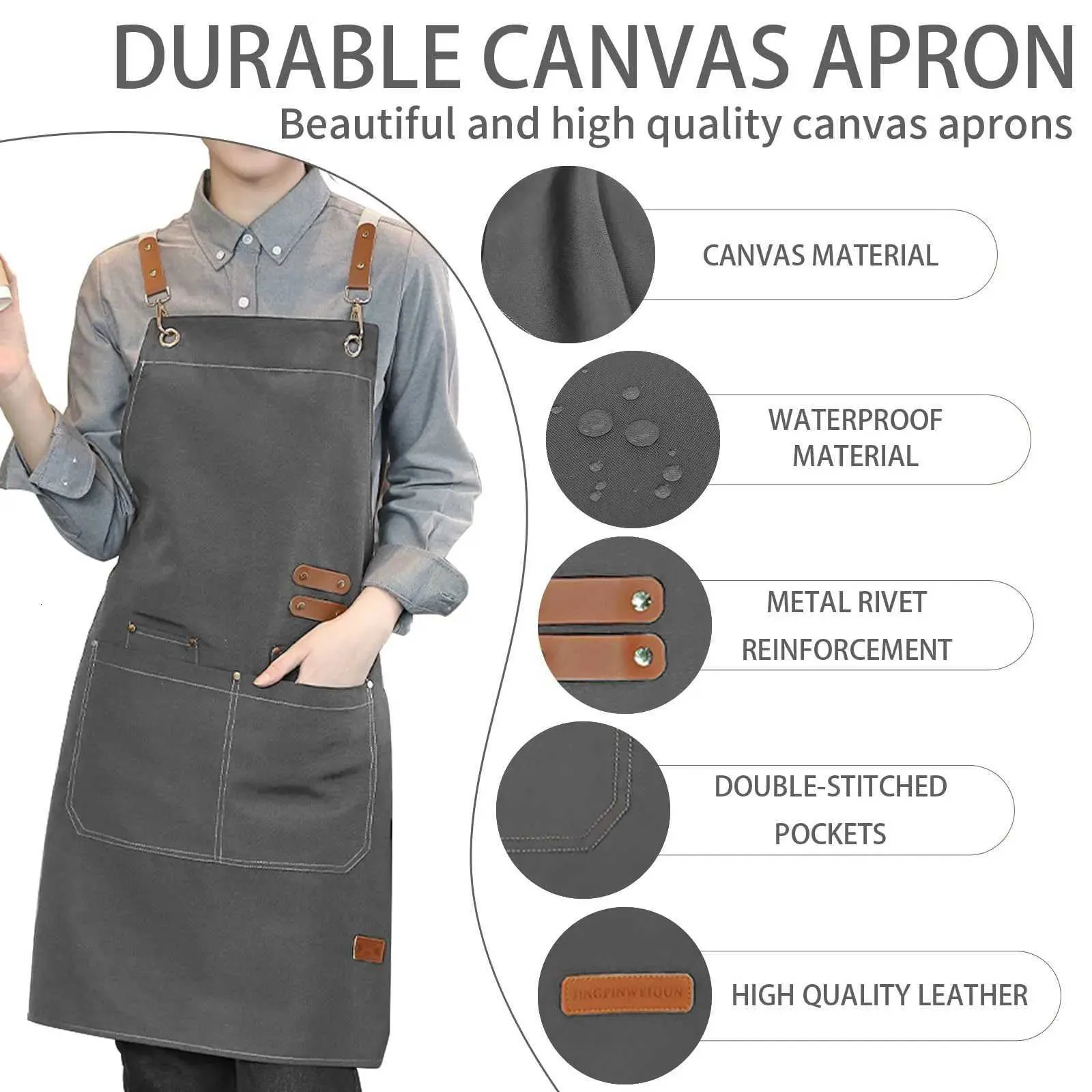 Chef Aprons with Large Pockets Cotton Canvas Cross Back Adjustable ...