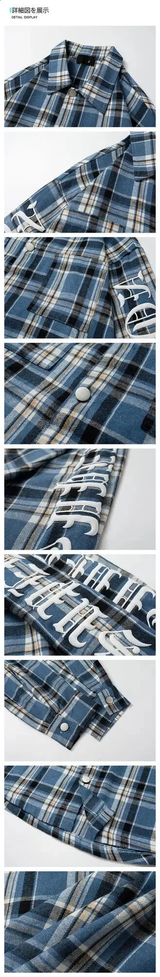Korean Long Sleeve Shirt Men Plaid Cotton Blend Embroidered Letter ...