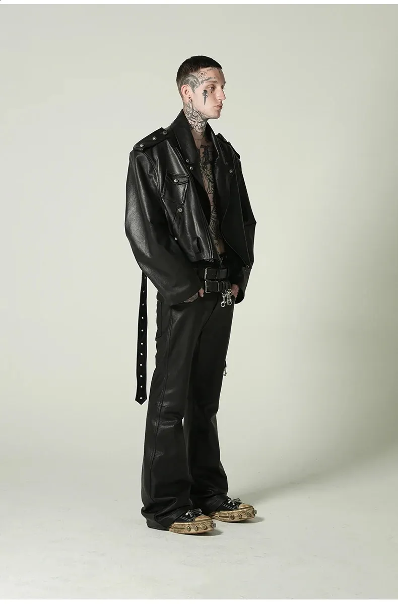 Mauroicardi Spring Autumn Cool Short Oversized Black Pu Leather Biker ...